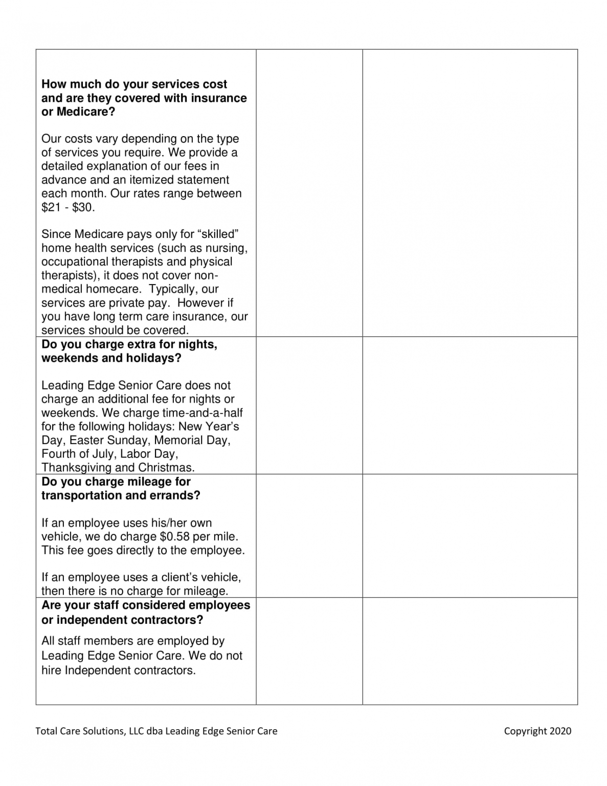 Home Care Questionnaire - Leading Edge Senior Care