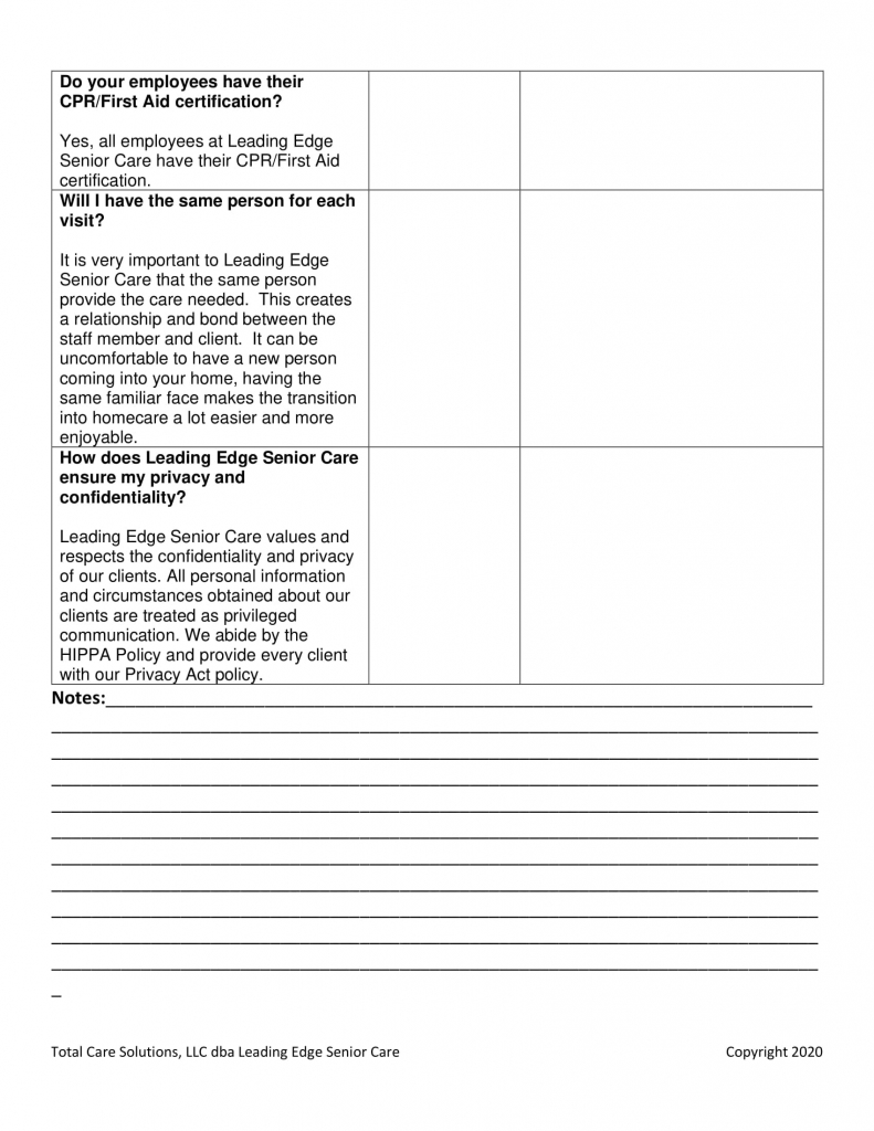 Home Care Questionnaire - Leading Edge Senior Care